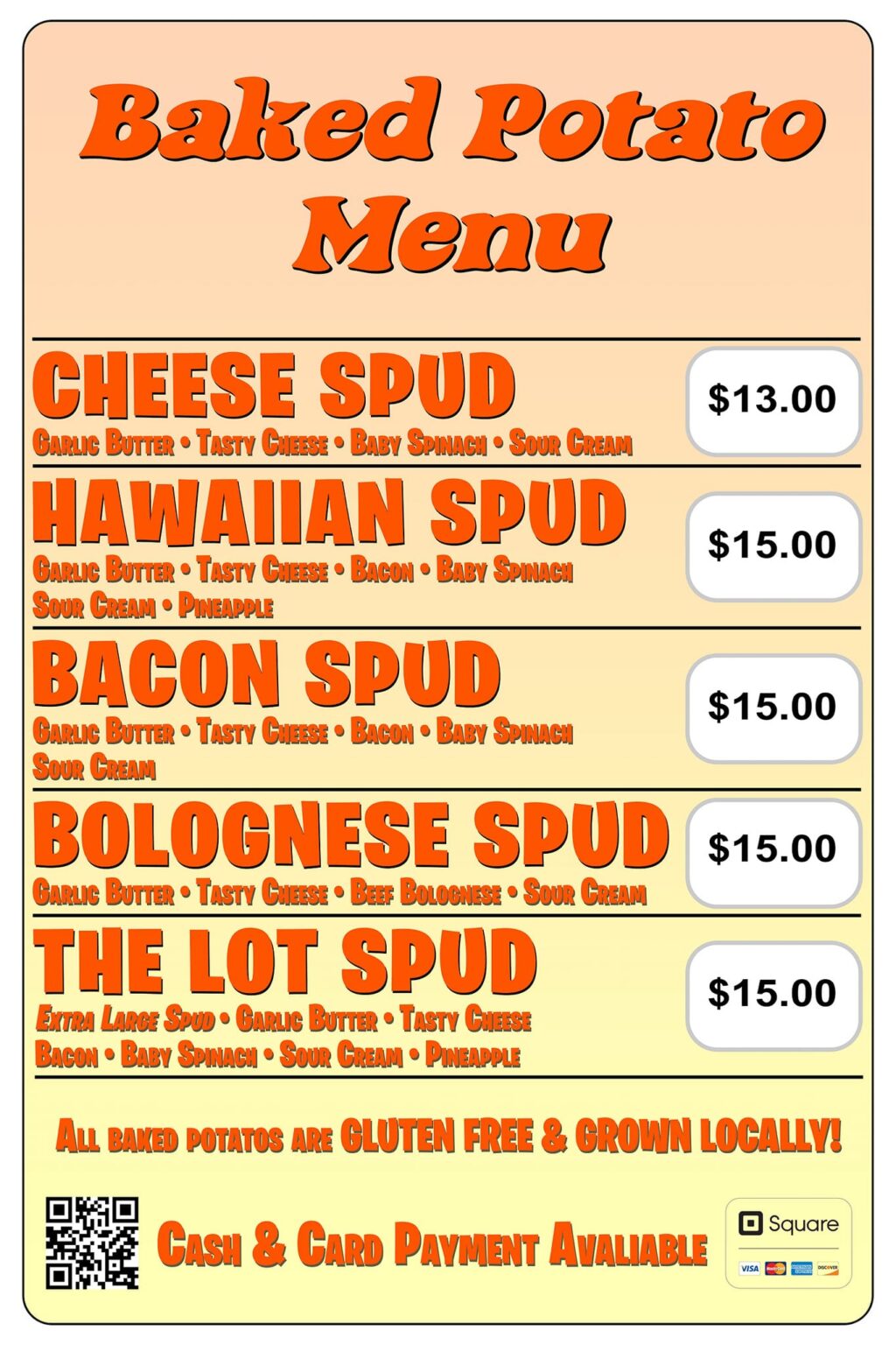 Menu - The Spud Bowl Warrnambool